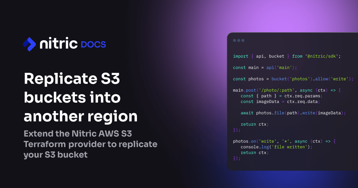 Guides: Replicate S3 buckets into another region | Nitric Documentation