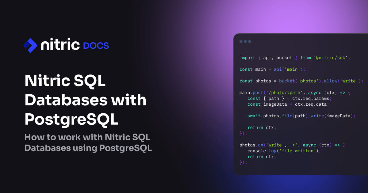 Guides: Nitric SQL Databases with PostgreSQL | Nitric Documentation