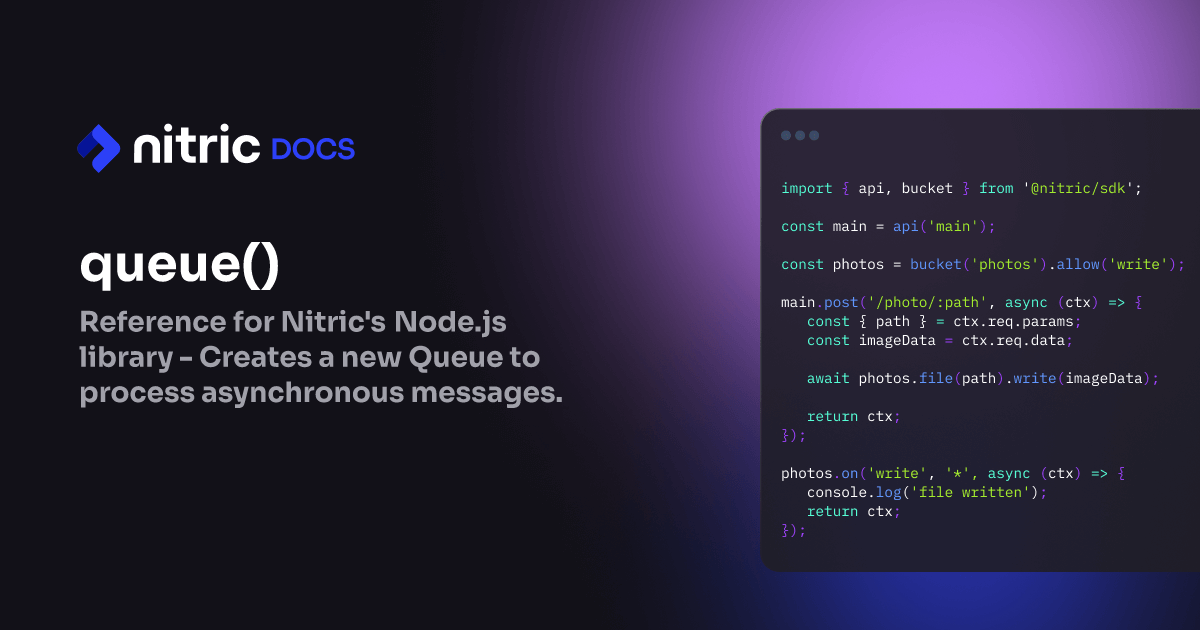 Node.js: queue() | Nitric Documentation