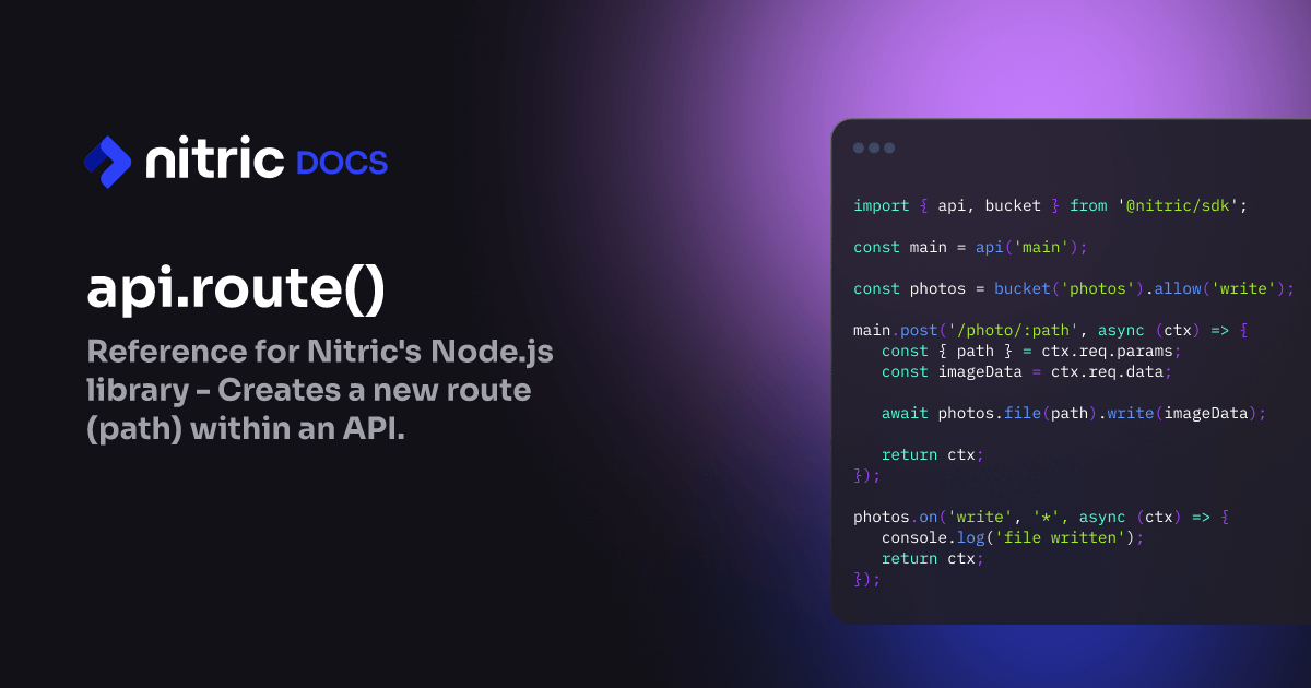 Node.js: api.route() | Nitric Documentation