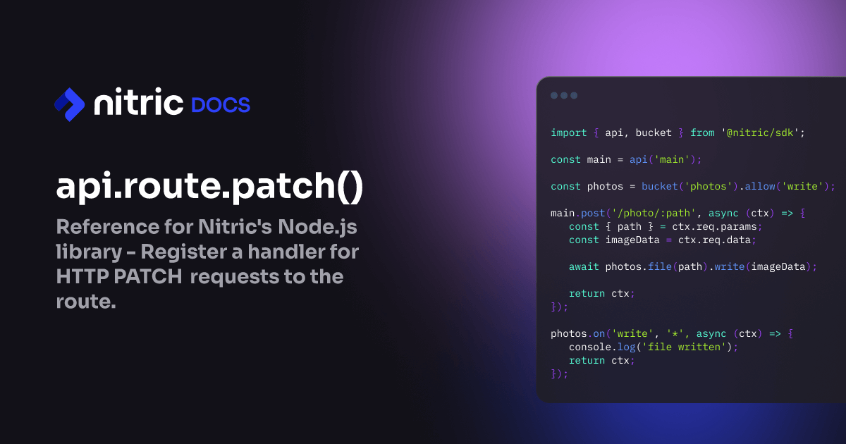 Node.js: api.route.patch() | Nitric Documentation