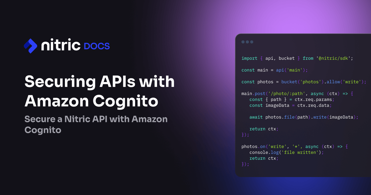Guides: Securing APIs with Amazon Cognito | Nitric Documentation