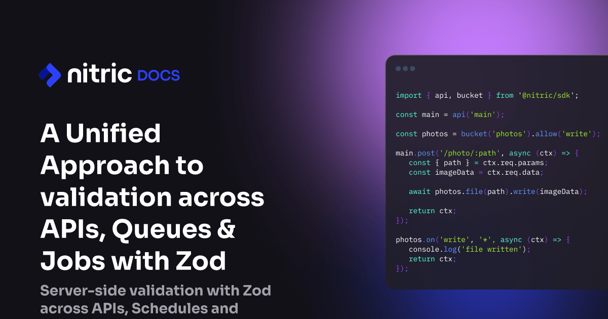 Guides: A Unified Approach to validation across APIs, Queues & Jobs with Zod | Nitric Documentation